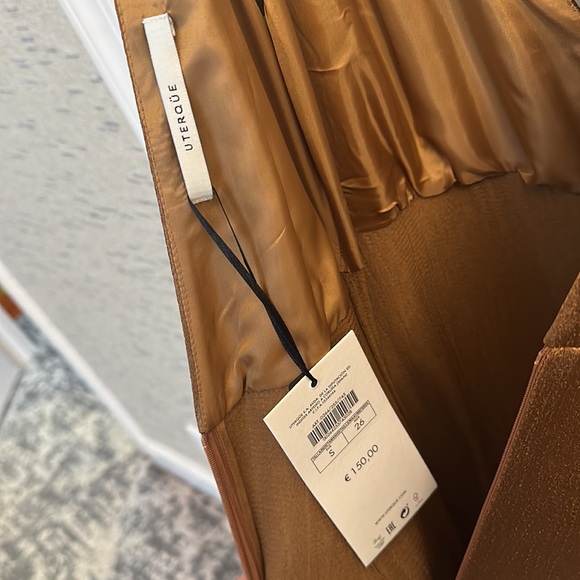 Uterque | Dresses | Nwt Gorgeous Brown Silk Plunge Dress With Front Slit | Poshmark